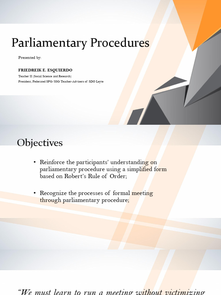 Parliamentary Procedures PowerPoint | PDF | Parliamentary Procedure ...