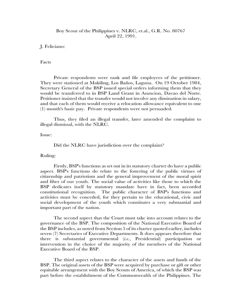 Boy Scout of The Philippines v. NLRC | PDF | Corporations | Complaint