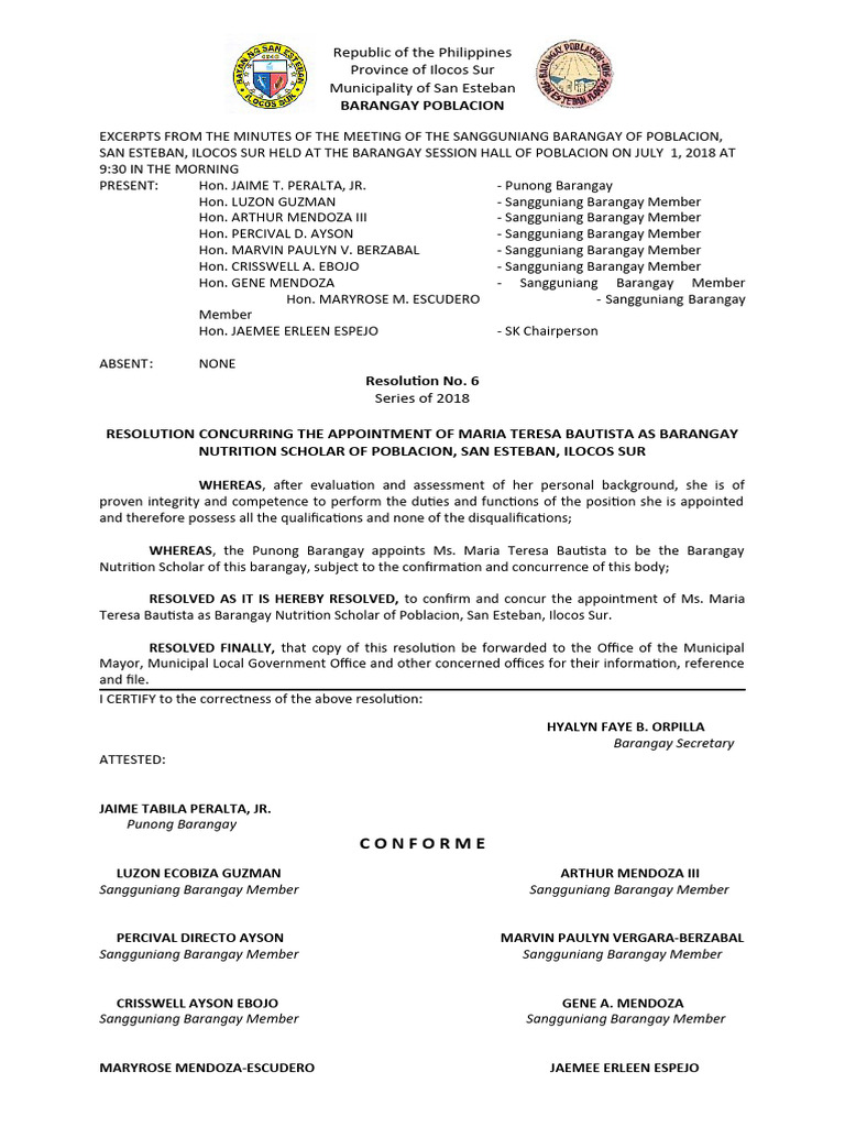 Res 6 Appointment BNS | PDF | Government | Philippines