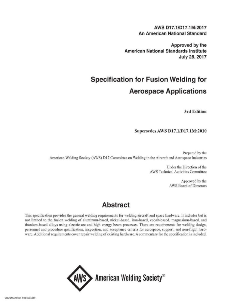 AWS D17.1 D17.1M 2017 - Fusion Welding | PDF | Joining | Mechanical ...