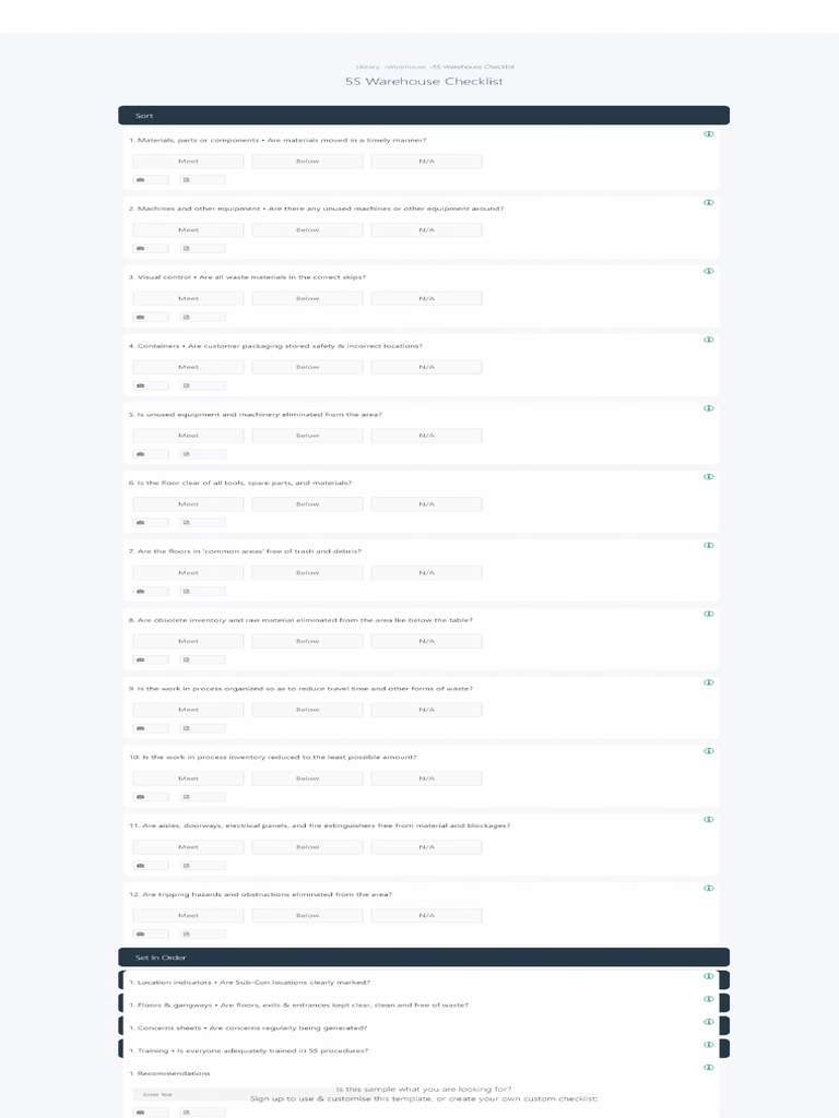 GoAudits - 5S Warehouse Checklist (sample) | PDF