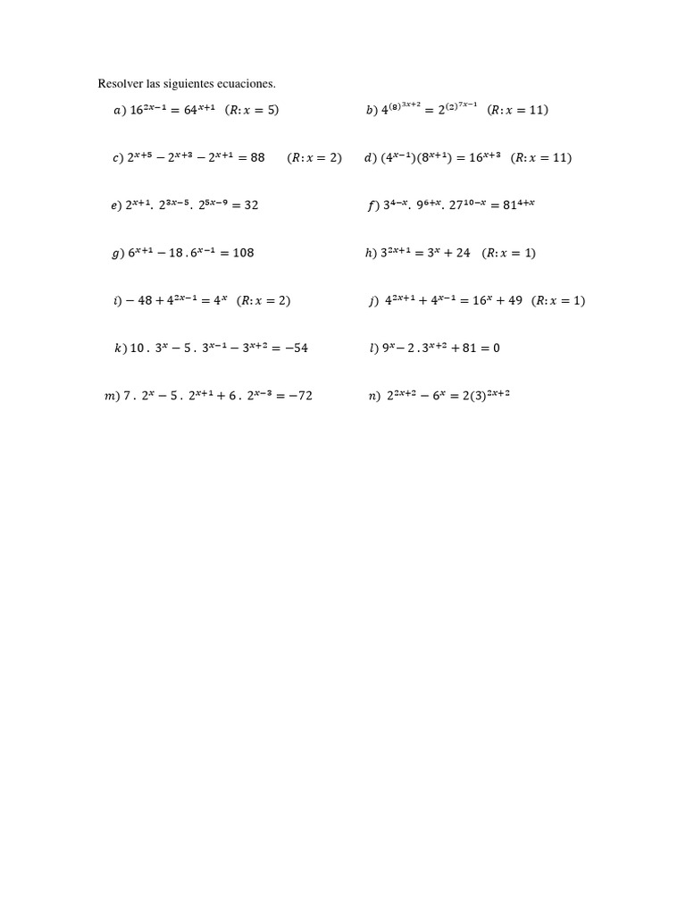 Ecuaciones Exponenciales - Ejercicios Complementarios | PDF | Teaching Methods & Materials