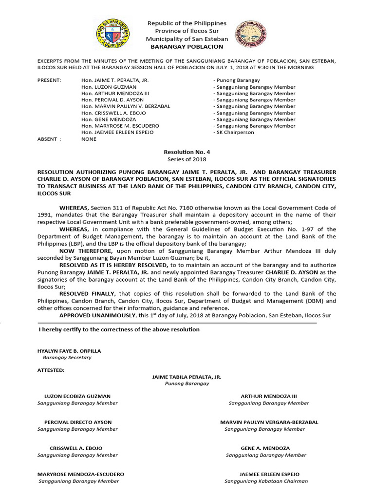 Res 4 Signatories and Designation of LBP | PDF | Governance | Government