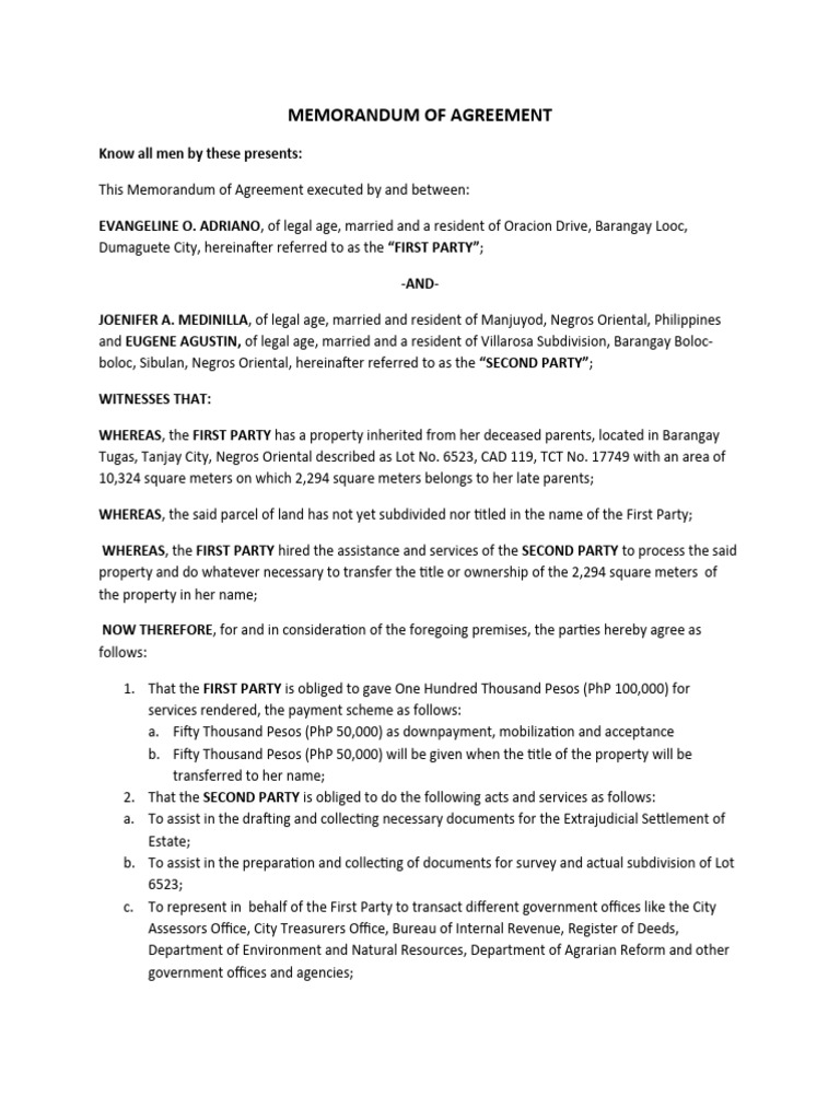 Memorandum of Agreement Tugas Tanjay 3 | PDF | Taxes | Government Finances