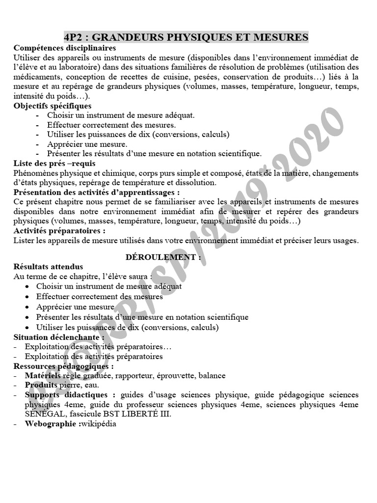 4P2 Grandeur Physique 2020 | PDF | Kilogramme | Système international d ...