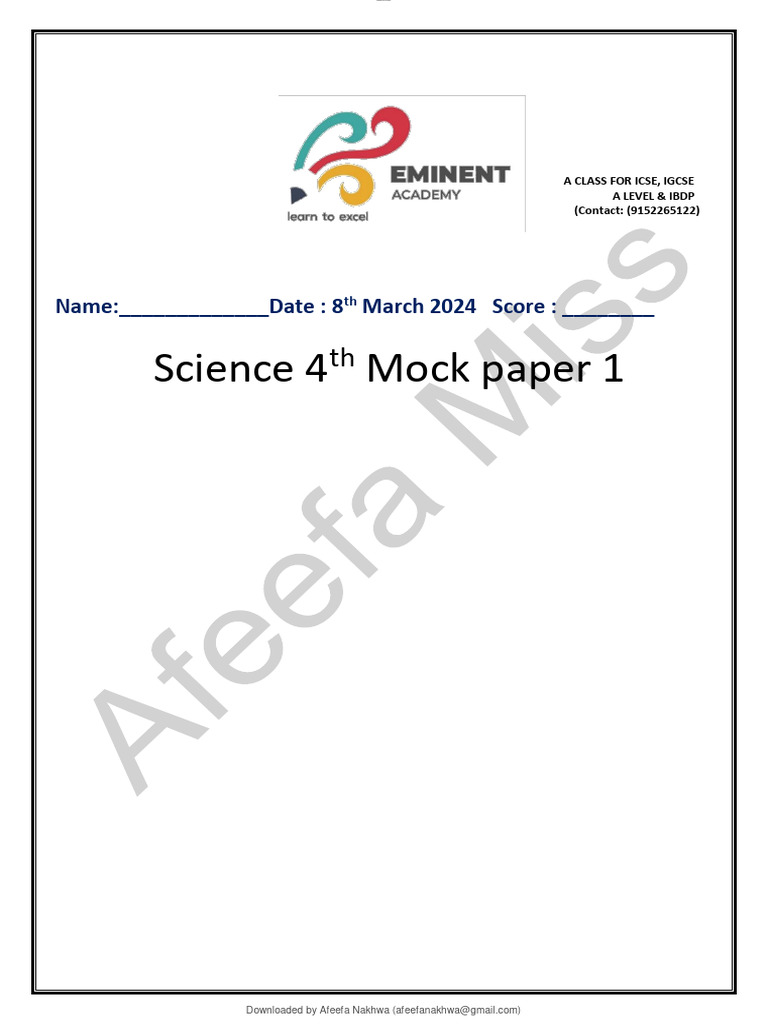 Mock 4 Paper 1 | PDF | Flowers | Water