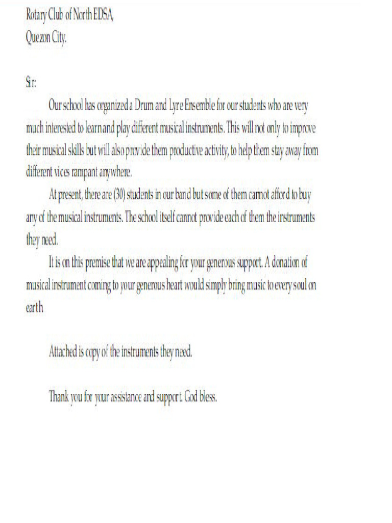 Band Instrument Request Letter | PDF