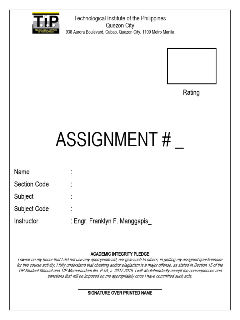 Assignment Front Page Format | PDF