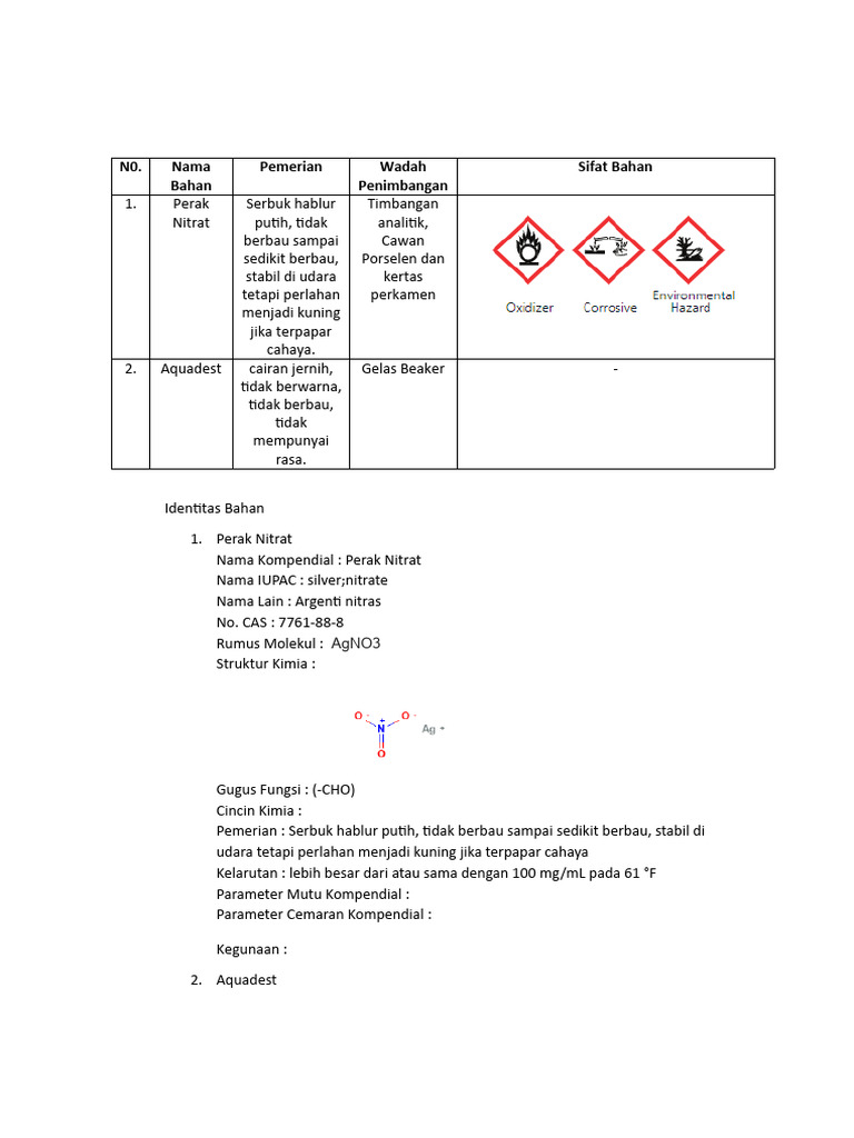 Sifat Bahan Perak Nitrat Dan Aquadest | PDF