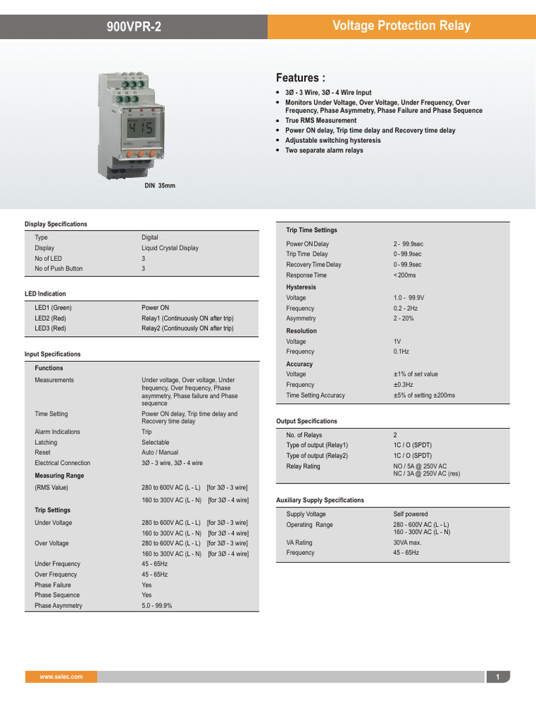 900VPR-2-300 600V Datasheet | PDF | Relay | Equipment