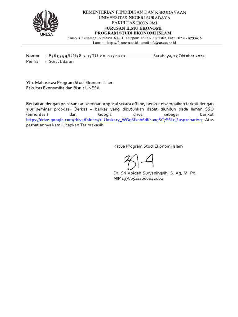 Surat Edaran Sempro 2022 Dan Alurnya | PDF