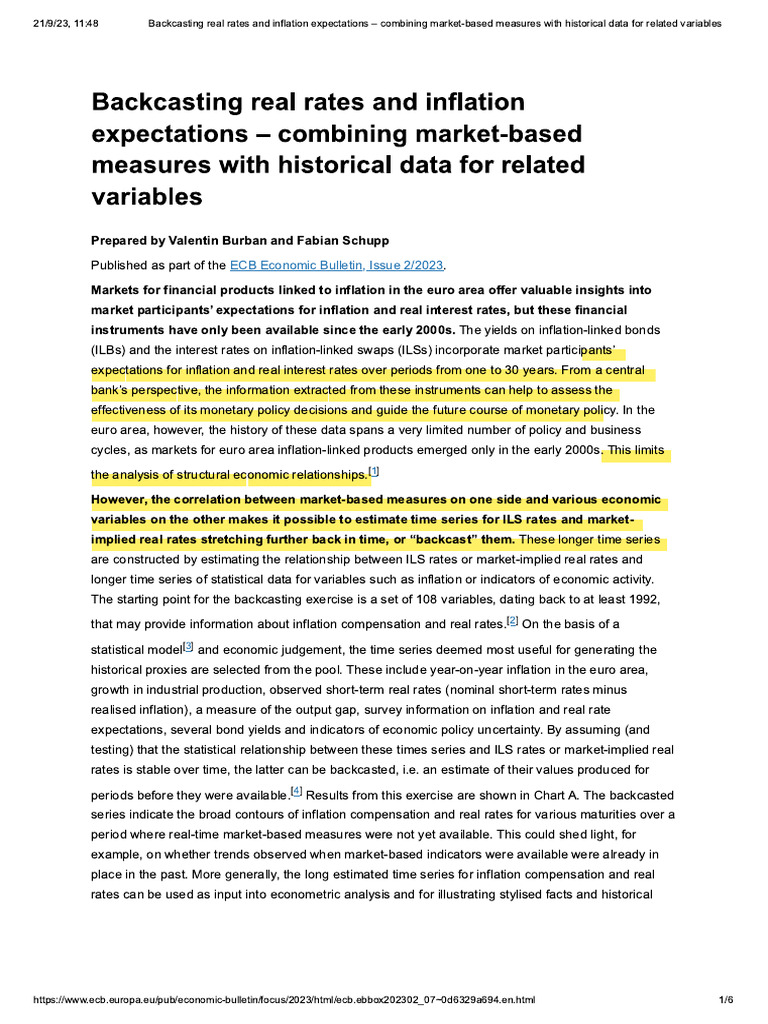 Backcasting Real Rates and Inflation Ex.. | PDF