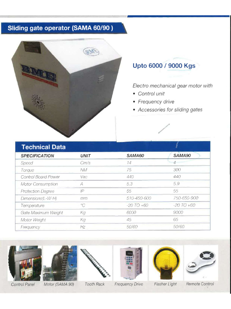 Sliding Gate Operator Data Sheet | PDF
