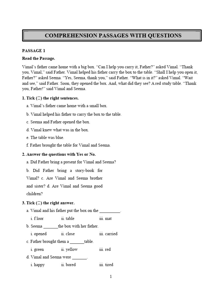 Comprehension Passages With Questions | PDF | Language Arts & Discipline