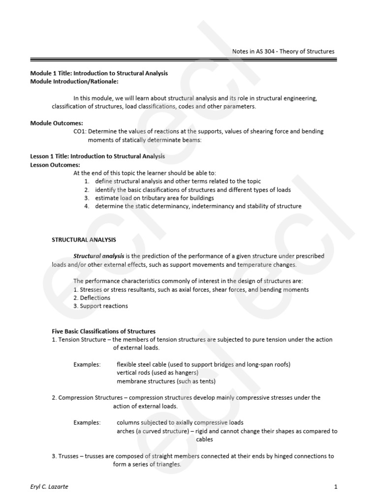 Module 1 Intro To Structural Anaylsis | PDF | Structural Analysis | Bending