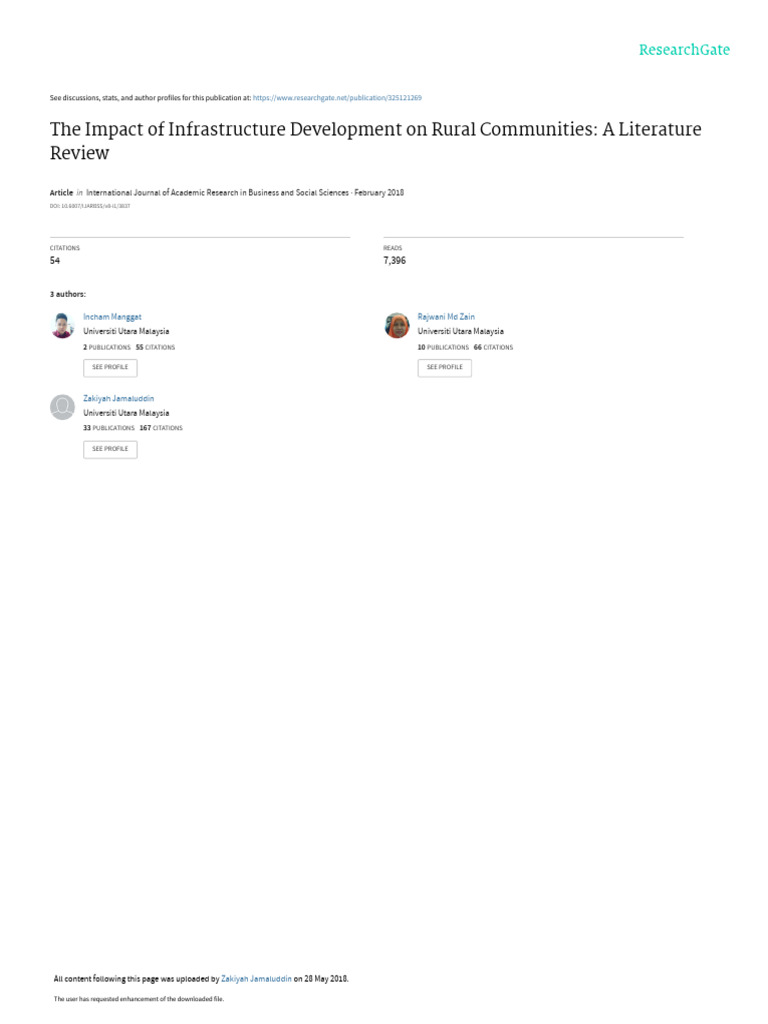 The Impact of Infrastructure Development On Rural Communities A Literature Review1 | PDF ...