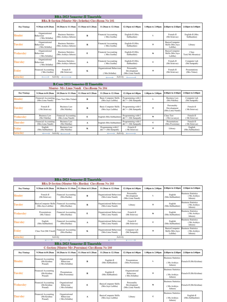 Jan 2024 Timetables | PDF | Business | Economies