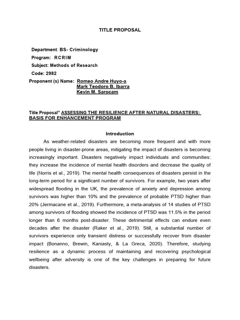 ASSESSING-THE-RESILIENCE-AFTER-NATURAL-DISASTERS-proposal | PDF | Psychological Resilience ...