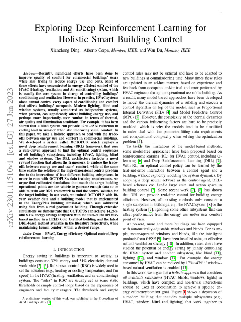 Exploring Deep Reinforcement Learning For Holistic Smart Building Control | PDF