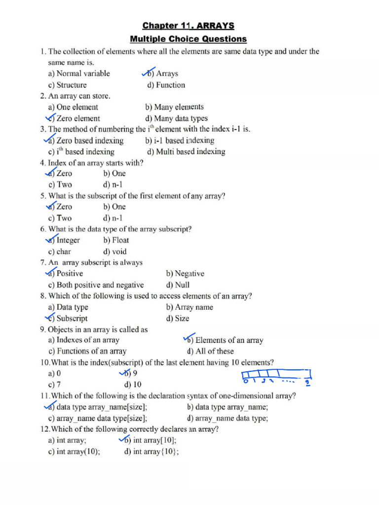 1st Puc Computer Science MCQ Questions Chapter 11 Arrays | PDF