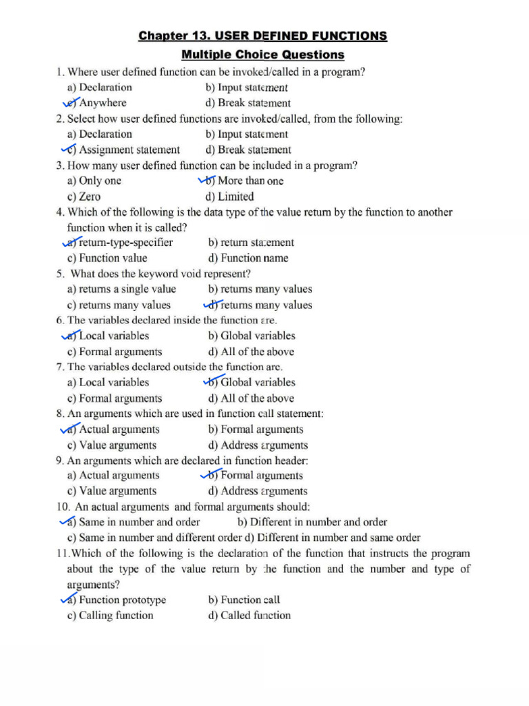 1st Puc Computer Science Mcq Questions Chapter 13 User Defined Functions Pdf