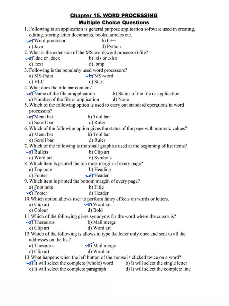 1st Puc Computer Science MCQ Questions Chapter 15 Word Processing | PDF