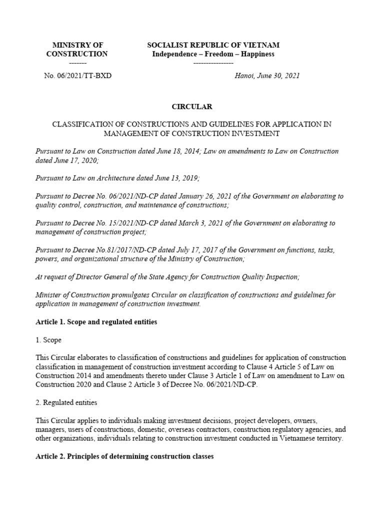 Circular 06 - 2021 - TT-BXD - Classification of Constructions | PDF ...