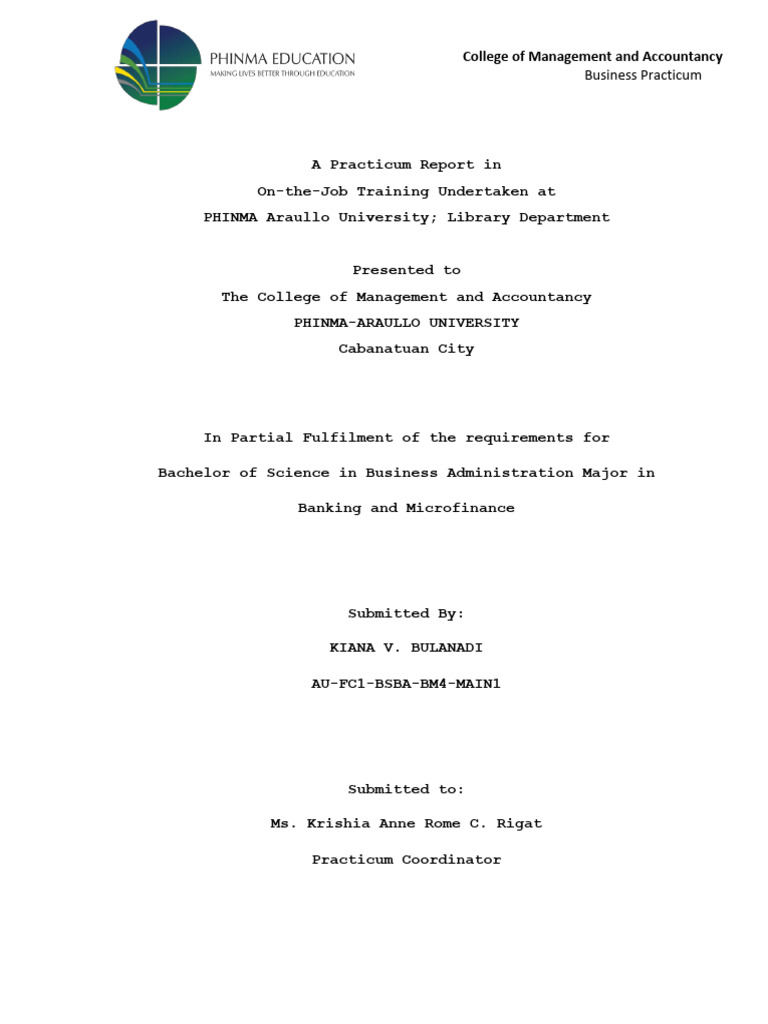 Front PRACTICUM REPORT KIANAAAA Final | PDF