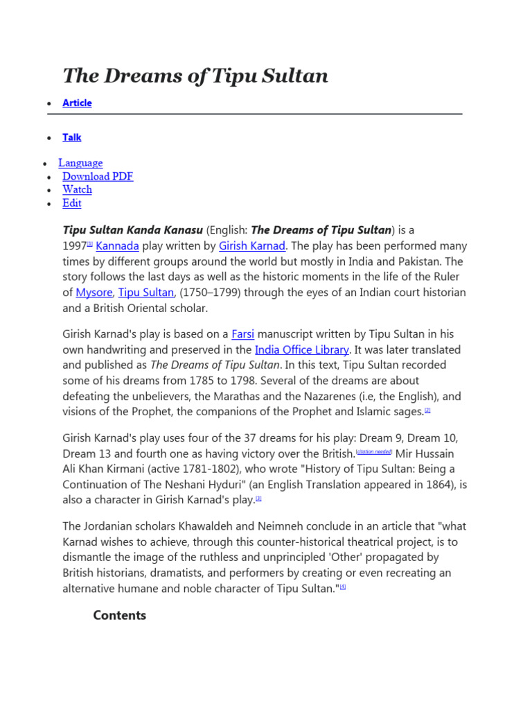 The Dreams of Tipu Sultan | PDF