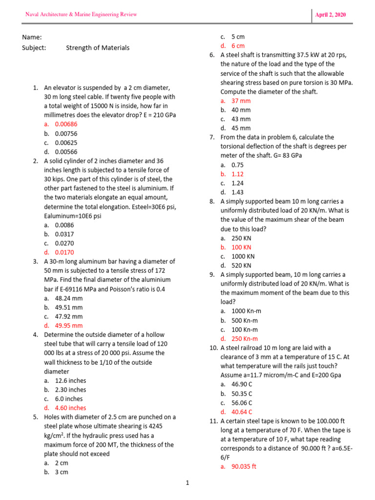 Strength of Materials Problems and Solutions | PDF | Bending | Strength ...