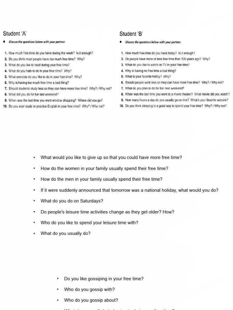 Extra activity for ESL | PDF | Taste | Leisure