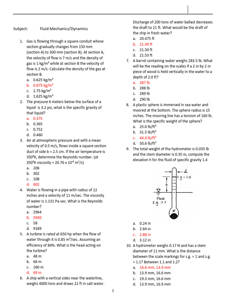 AP Physics 1 Fluid Mechanics Problems | PDF | Pressure | Pump