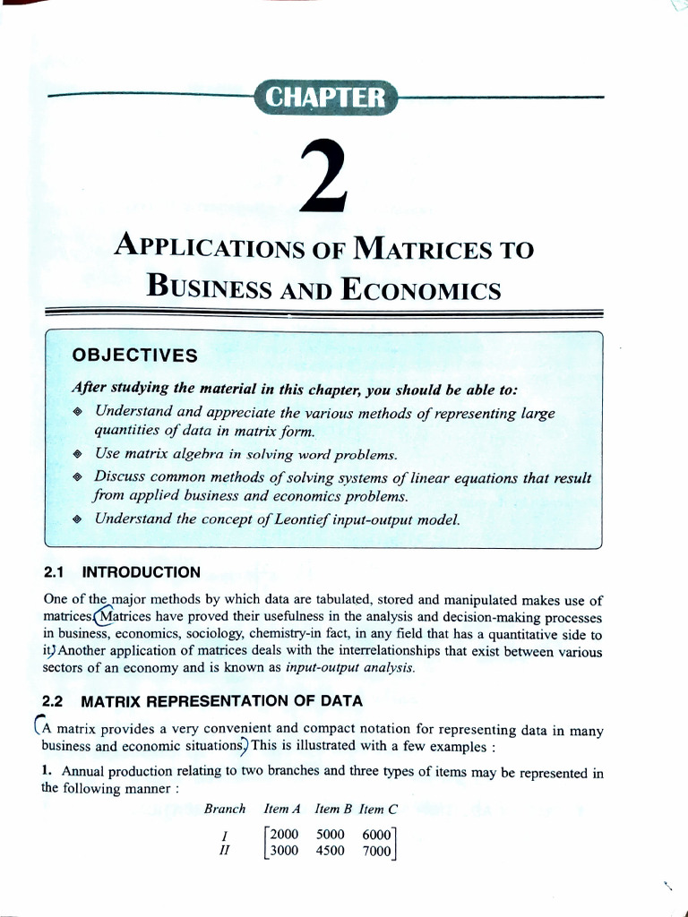 Application of Matrices To Business 1 | PDF | Matrix (Mathematics) | Input–Output Model