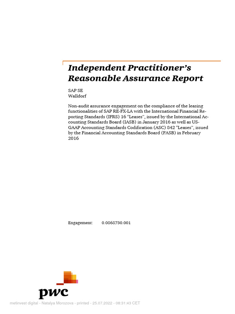 SAPRE FX LAISAE30002018 Independent Practitioner's | PDF | Generally ...