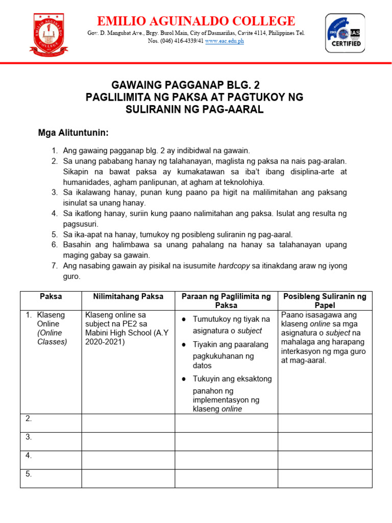 Gawaing Pagganap BLG.2 FPL | PDF