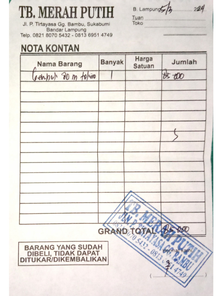 Rincian Nota Belanja 5 Maret 2024 | PDF