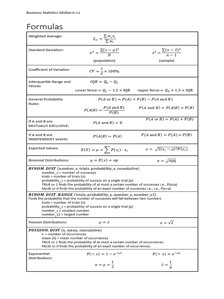 Formulas | PDF | Mean | Standard Score