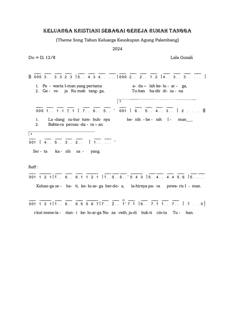 Lagu Tema Keluarga Kristen 2024 | PDF