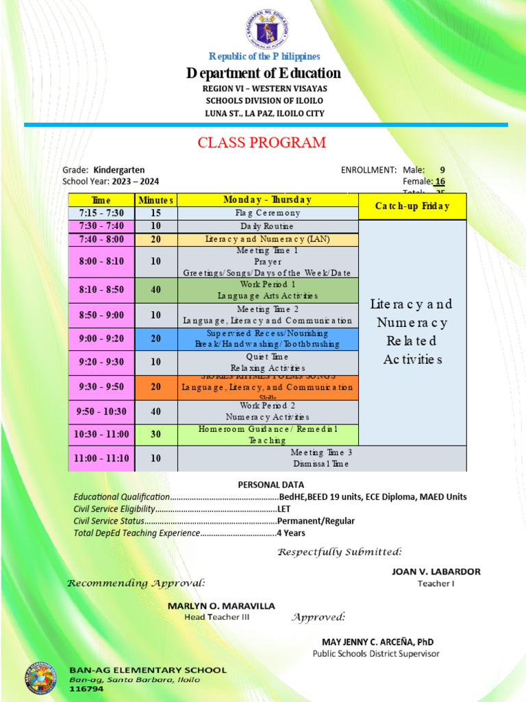 Catch Up Friday Class Program 2023 2024 | PDF