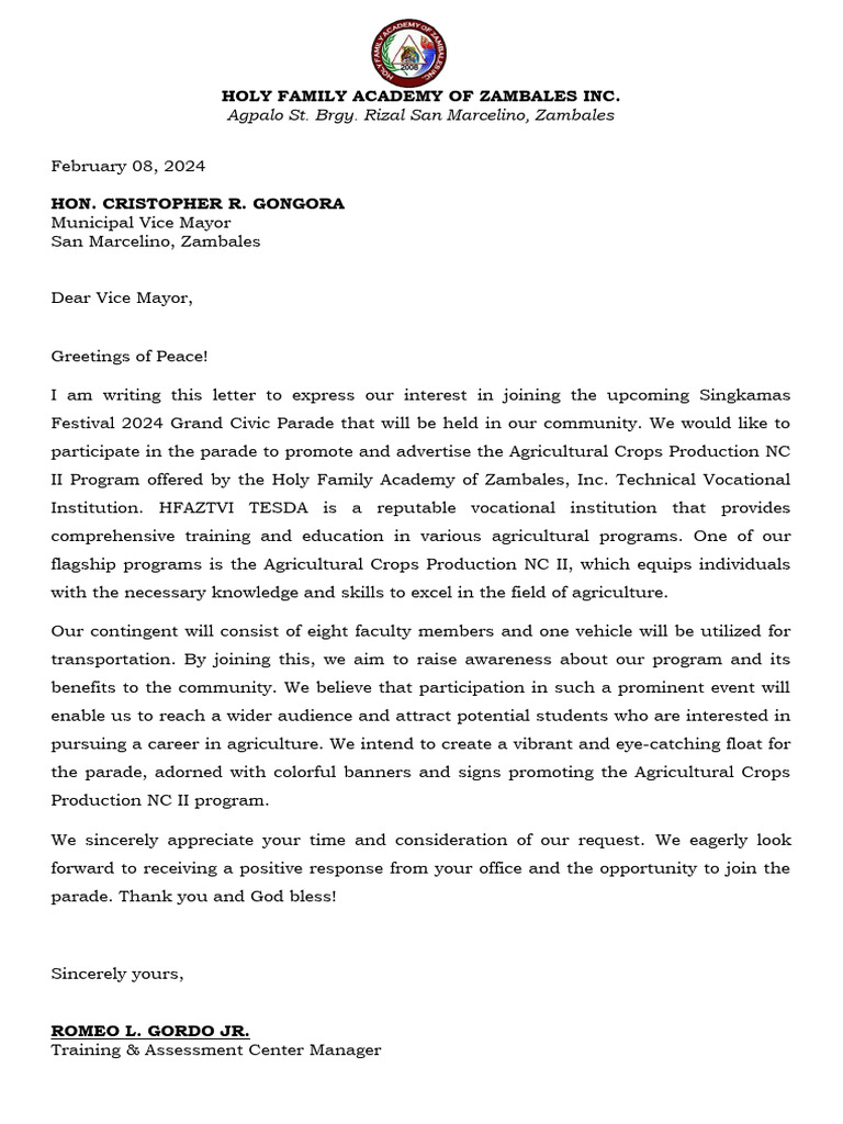 Letter of Participation Parade | PDF