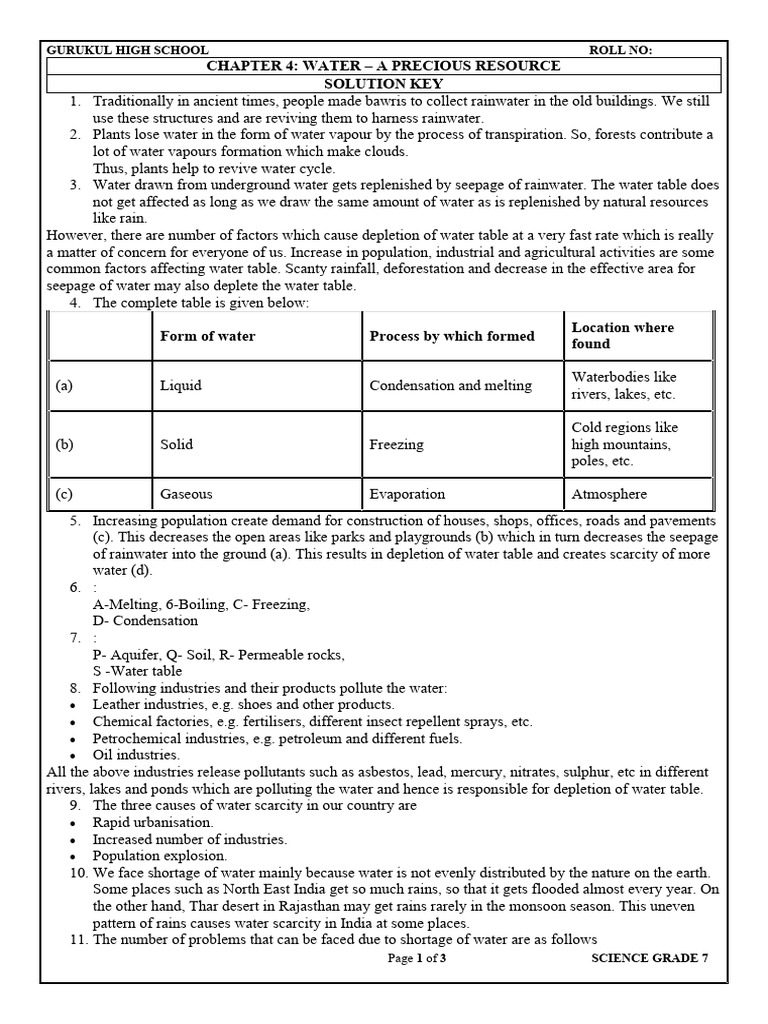 7 Water A precious resource - Solutions | PDF | Water | Groundwater