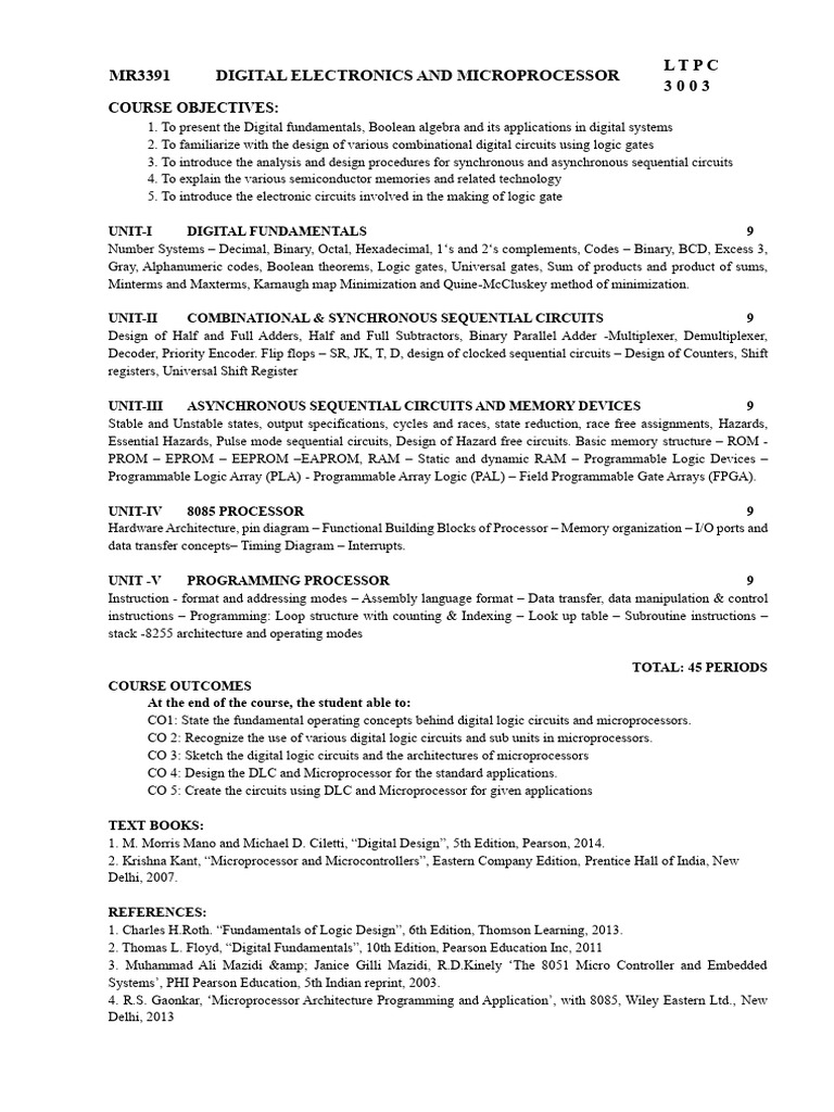 MR3391 Syllabus | PDF | Digital Electronics | Computer Science