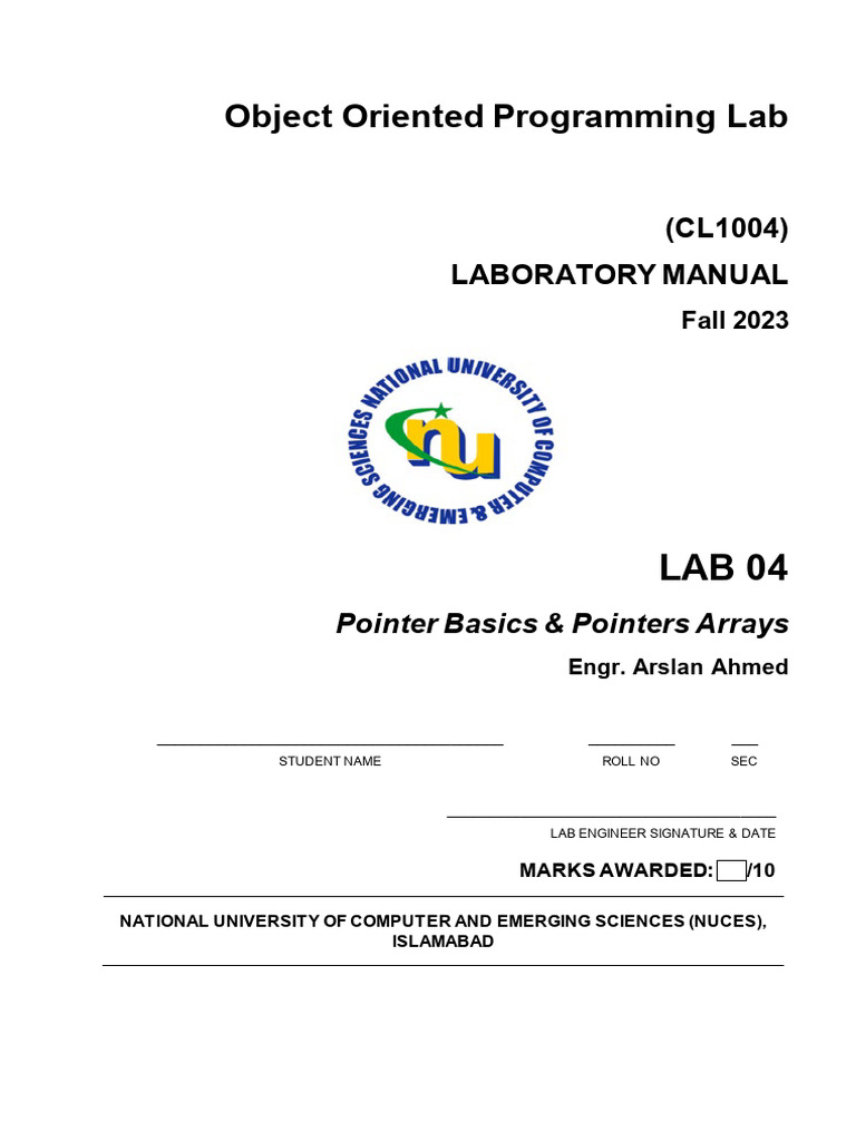 OOP Lab 904 Pointers PTR Arrays | PDF | Pointer (Computer Programming) | Computing