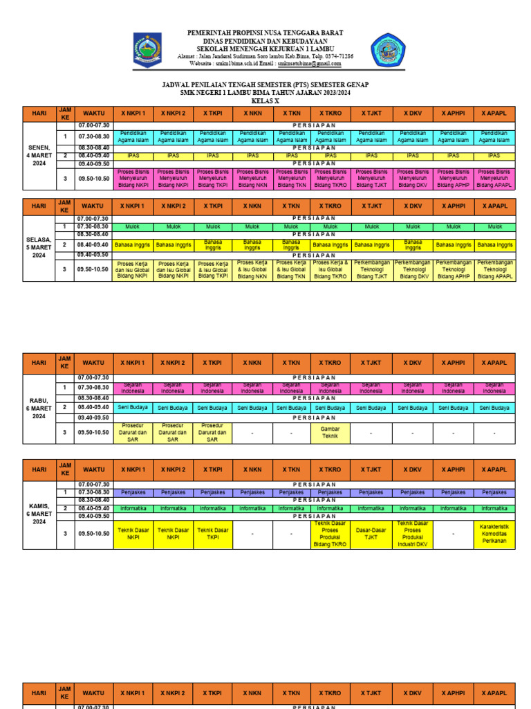 Jadwal PTS Semester Genap 2023-2024 | PDF