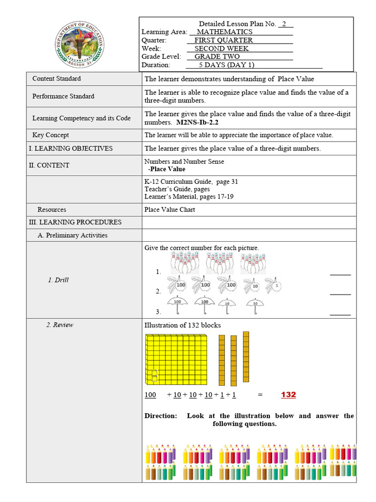 Place Value First Grading W2 | PDF | Learning | Lesson Plan