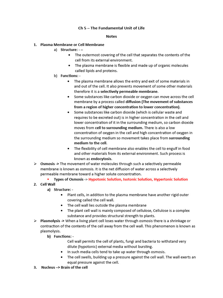 CH 5 - The Fundamental Unit of Life | PDF | Cell (Biology) | Cell Membrane
