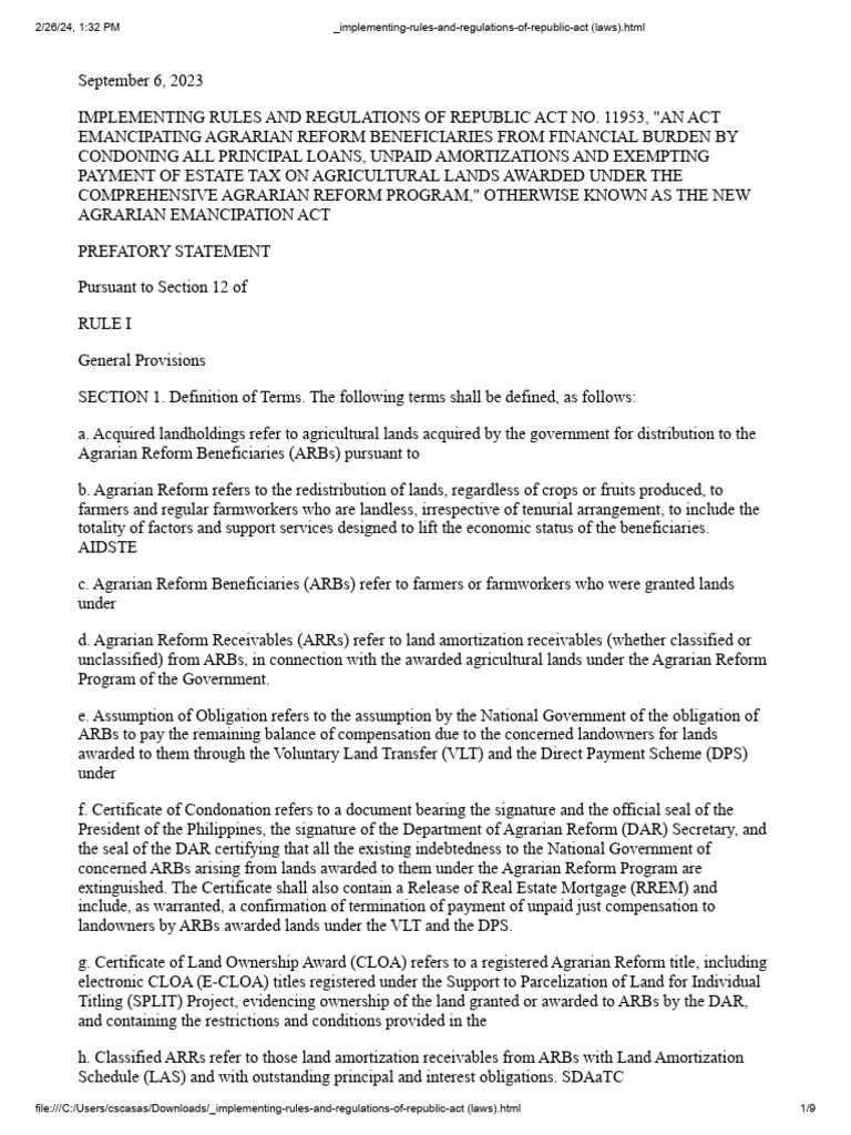 Irr RA 11953 | Download Free PDF | Private Law | Property Law