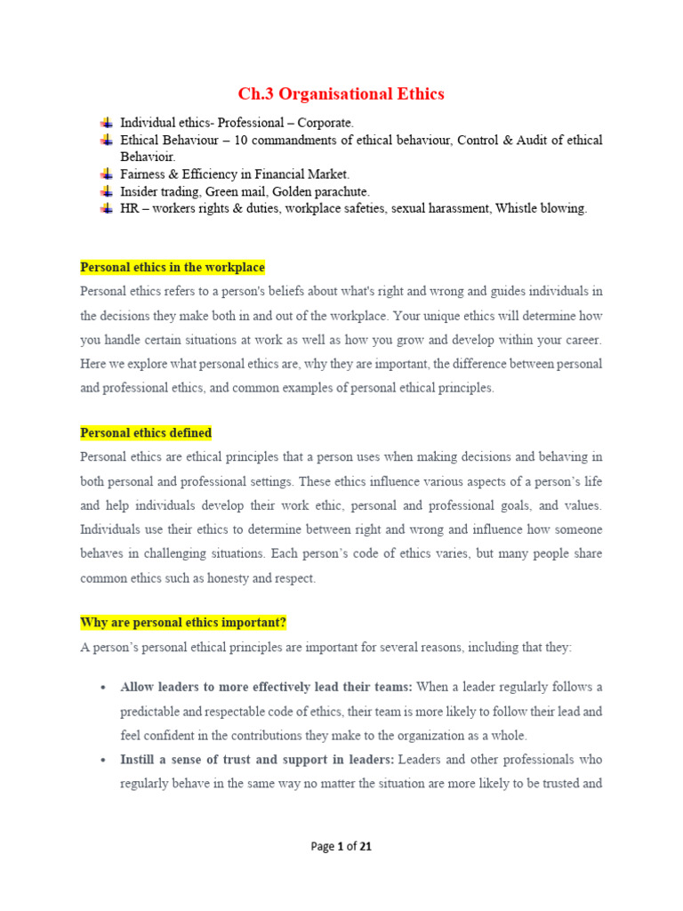Ch 3 Organisational Ethics Pdf Employment Professional Ethics