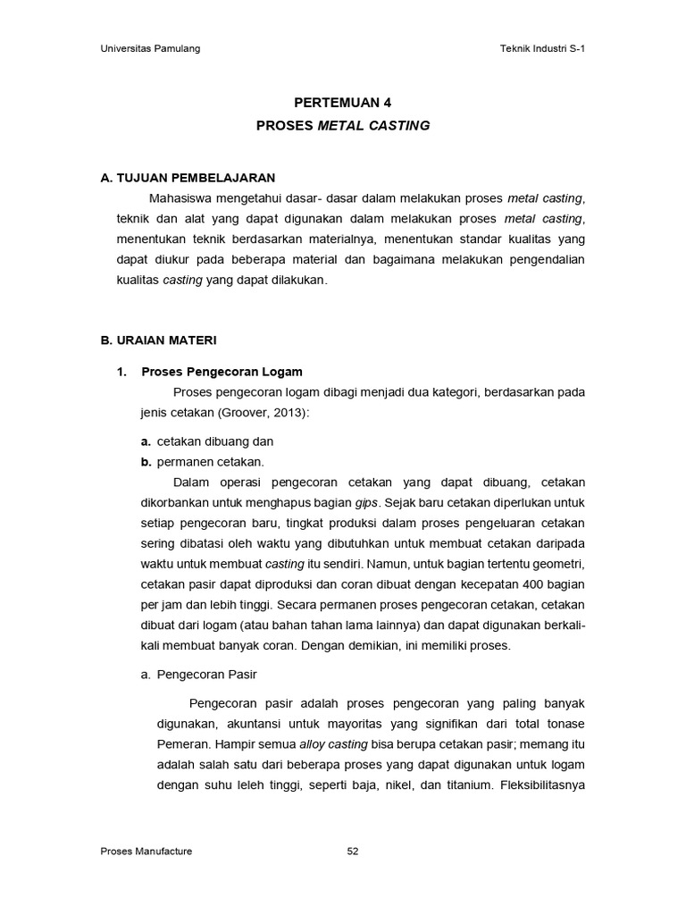 Proses Metal Casting dan Tekniknya | PDF | Griya & Taman | Sains ...