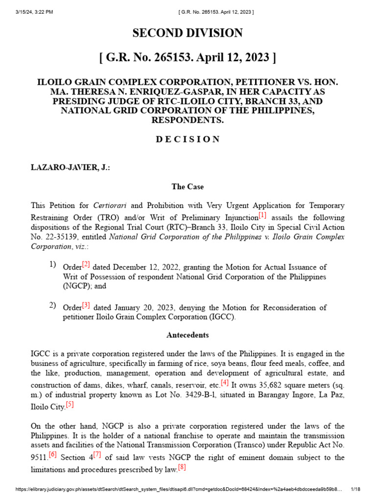 Iloilo Grain | PDF | Injunction | Eminent Domain
